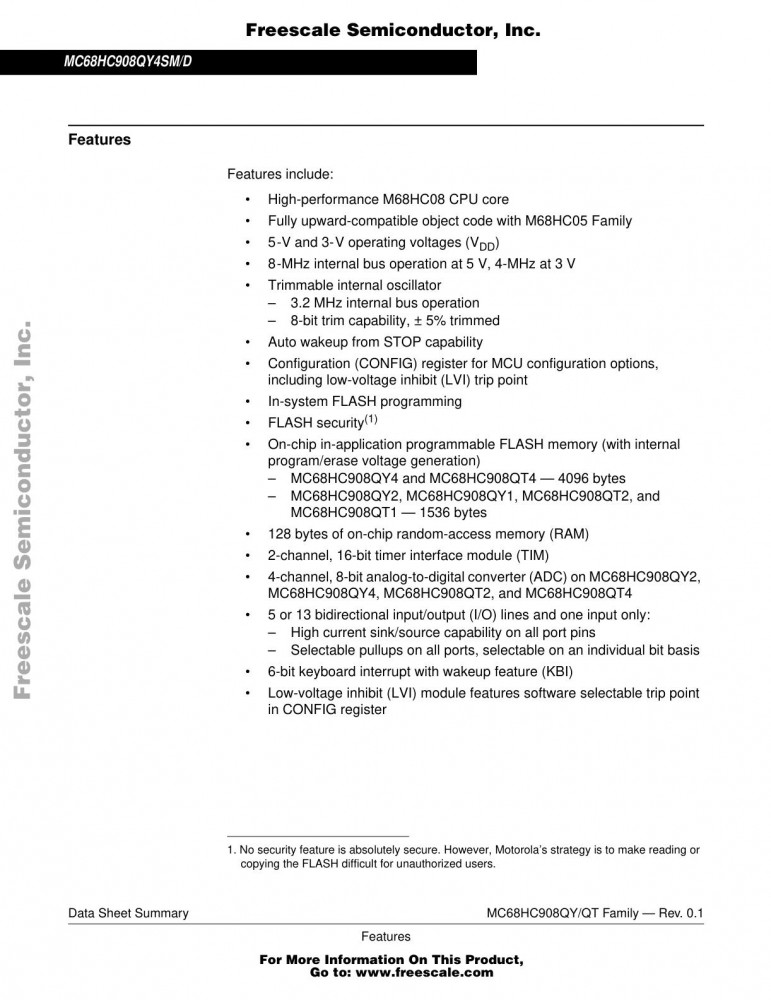 MC68HC908QY1CDTE datasheet page 2