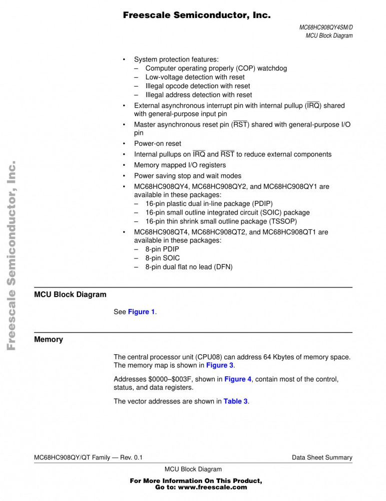 MC68HC908QY1CDTE datasheet page 3