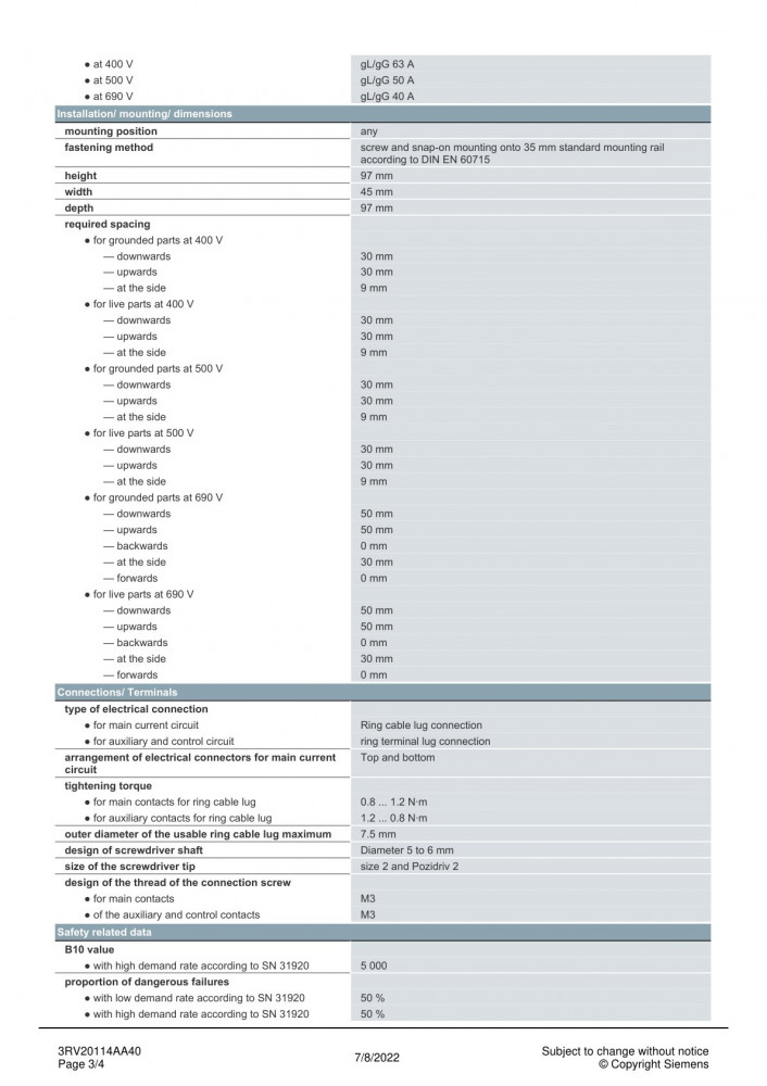 3RV20114AA40 datasheet page 3
