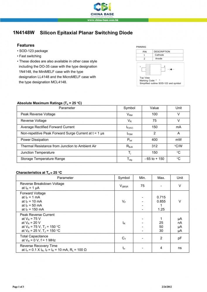 CBI 1N4148W datasheet page 1