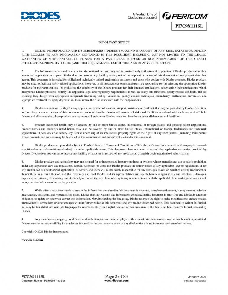 PI7C9X111SL datasheet page 2