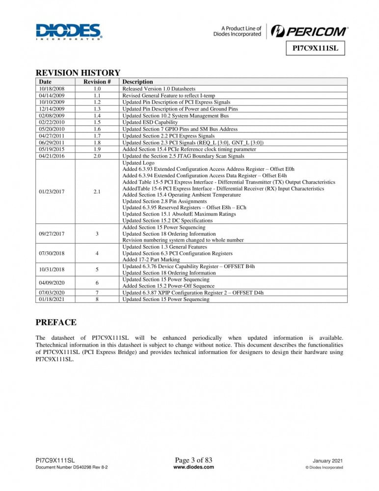 PI7C9X111SL datasheet page 3