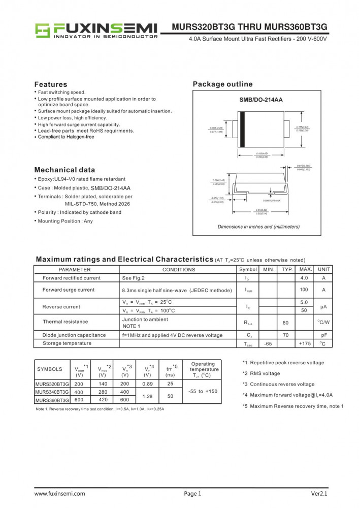 MURS360BT3G-F datasheet page 1