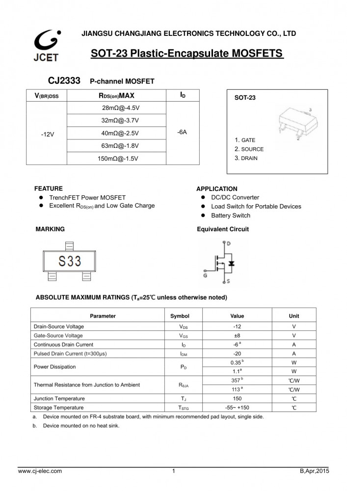 CJ2333 datasheet page 1