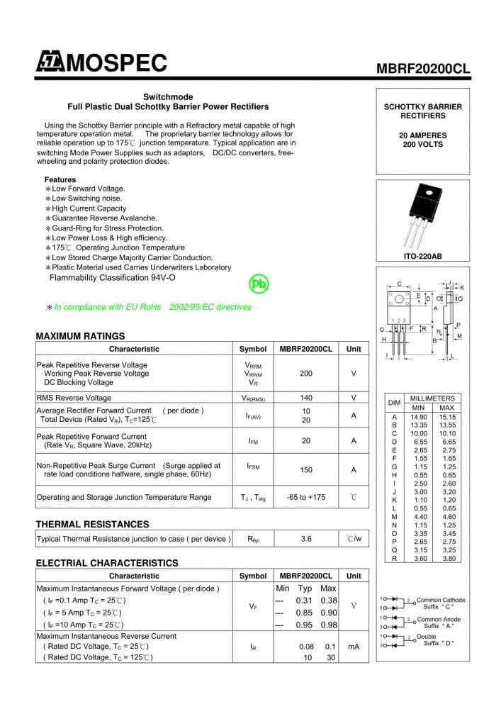 MBRF20200CL datasheet page 1