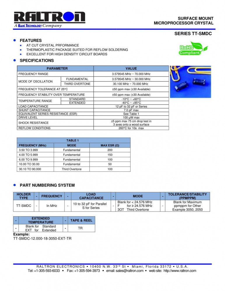 Raltron TT-SMDC series technical document page 1