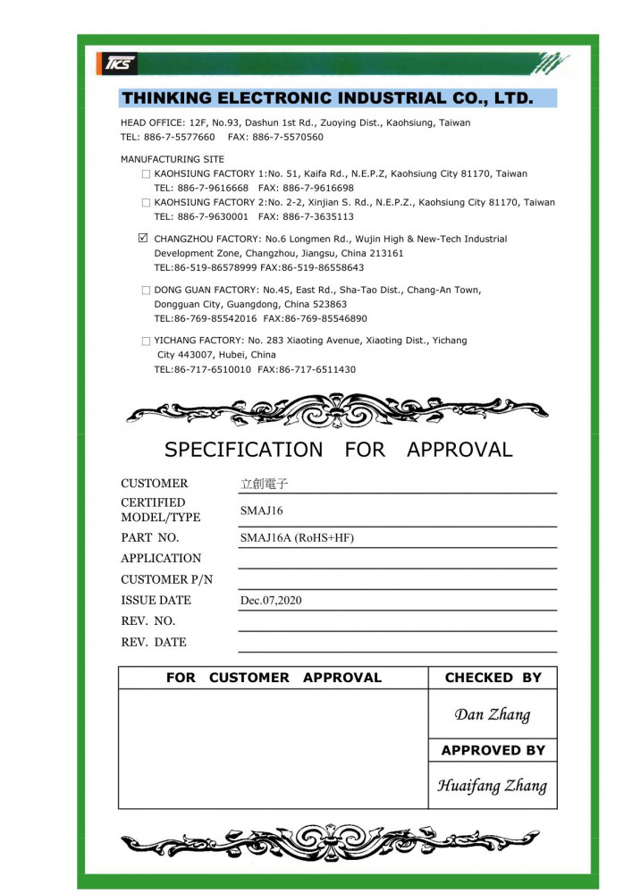 SMAJ16A datasheet page 1