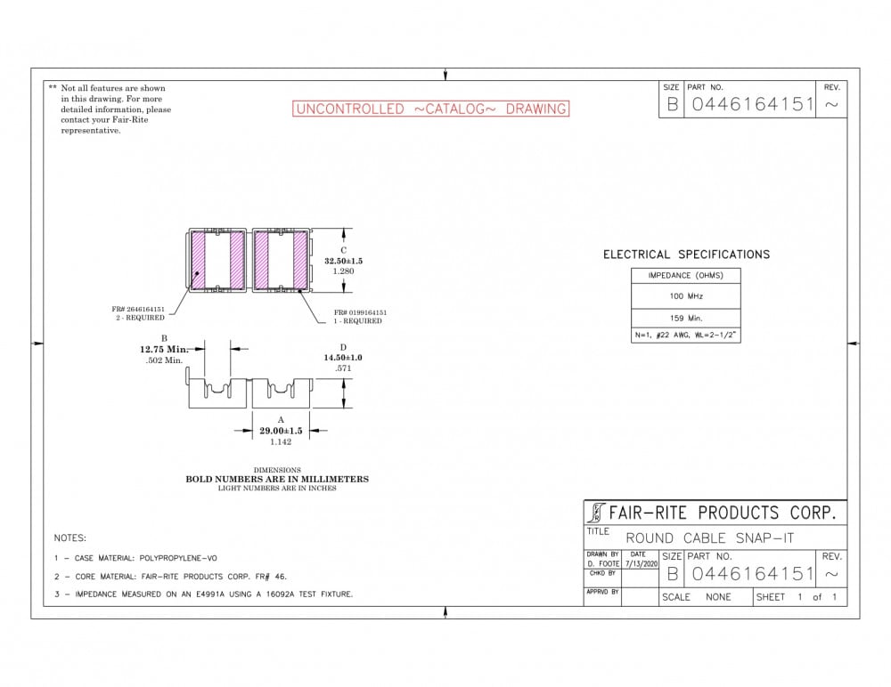 Fair-Rite 0446164151 technical drawing