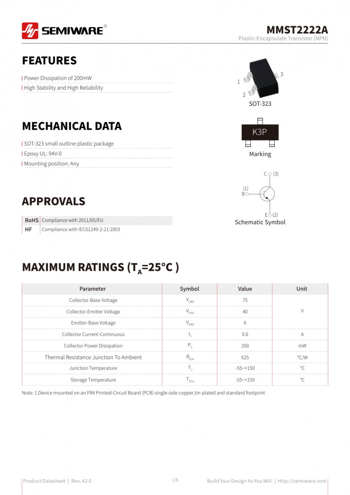 MMST2222A datasheet page 1