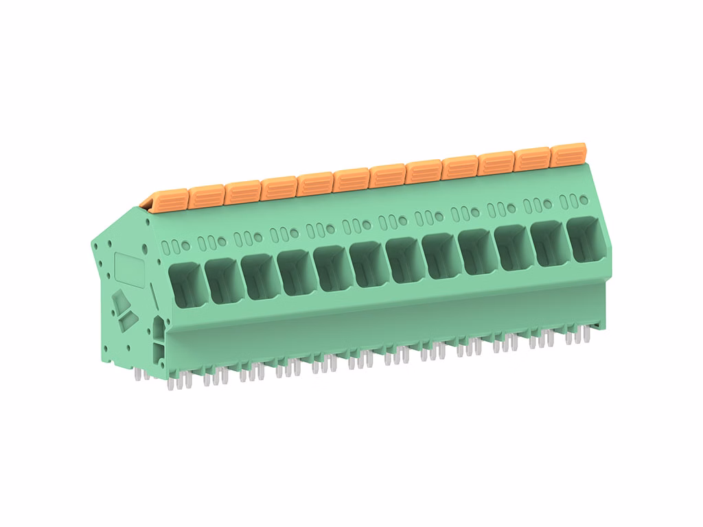 10.00mm Pitch Lever Activated Fixed Mount PCB Terminal Block, 35° Wire Entry, Bussed Terminals, 12 Circuits for sale