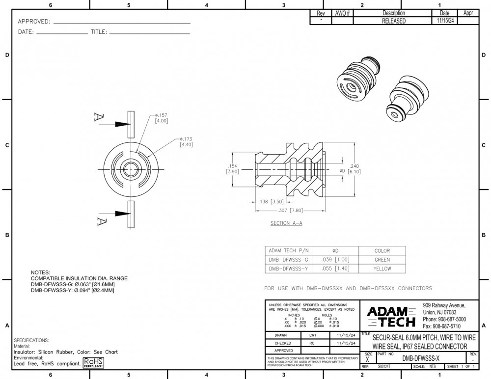 ADAM TECH DMB-DFWSSS-Y product drawing preview