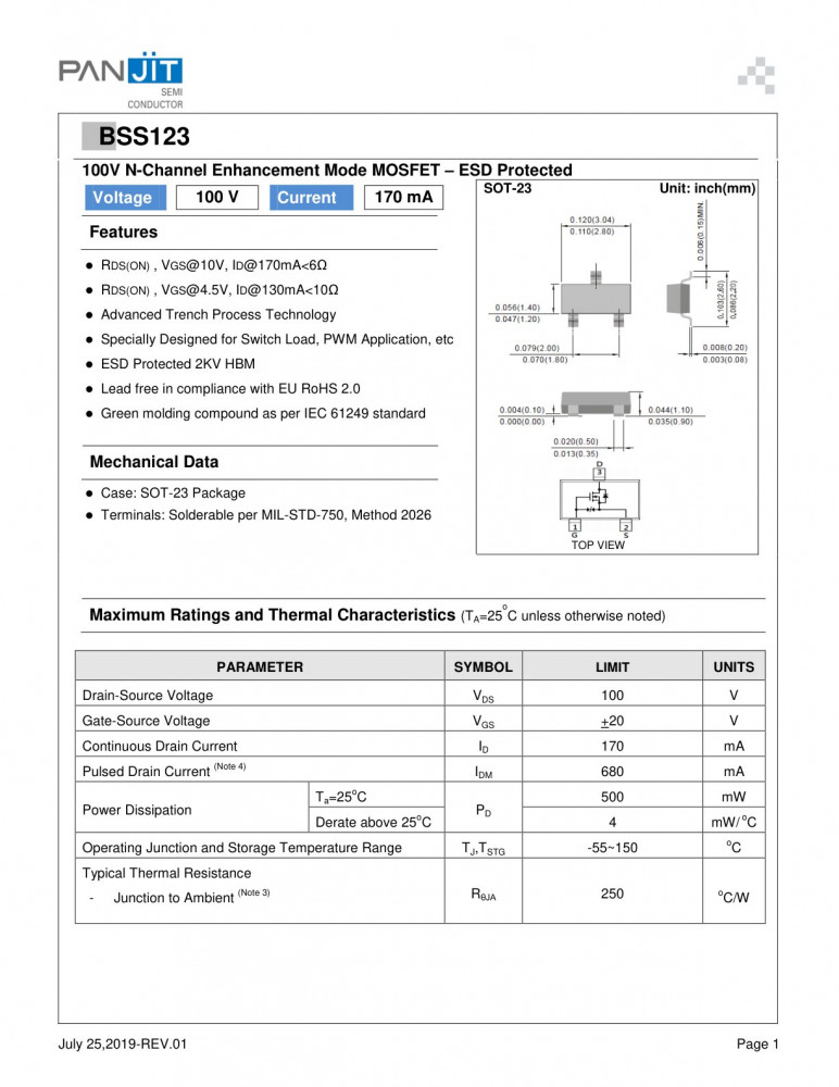 BSS123 datasheet page 1