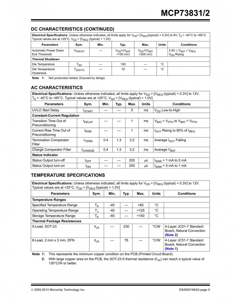 MCP73832 technical document page 5
