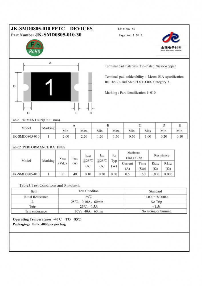 JK-SMD0805-010-30 datasheet page 1