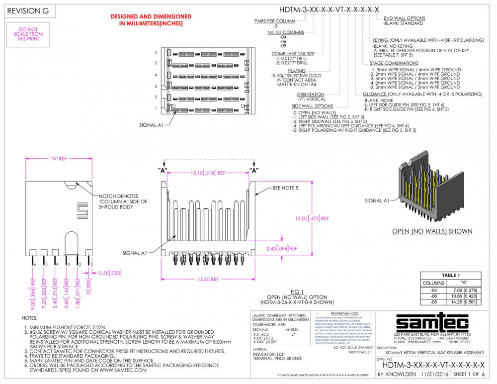 Samtec HDTM drawing page 1