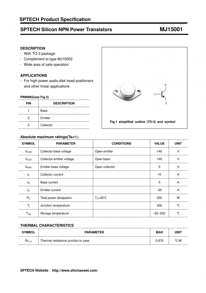 MJ15001 datasheet page 1