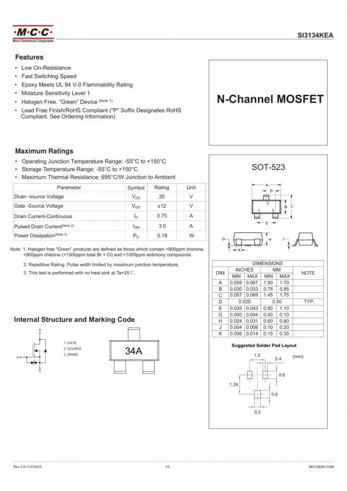 SI3134KEA-TP datasheet page 1