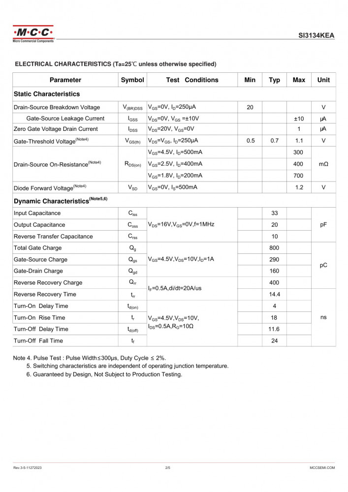 SI3134KEA-TP datasheet page 2