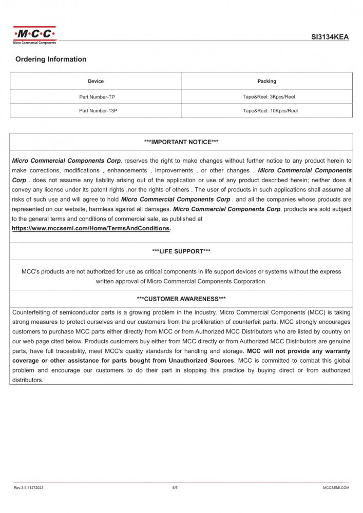 SI3134KEA-TP datasheet page 5