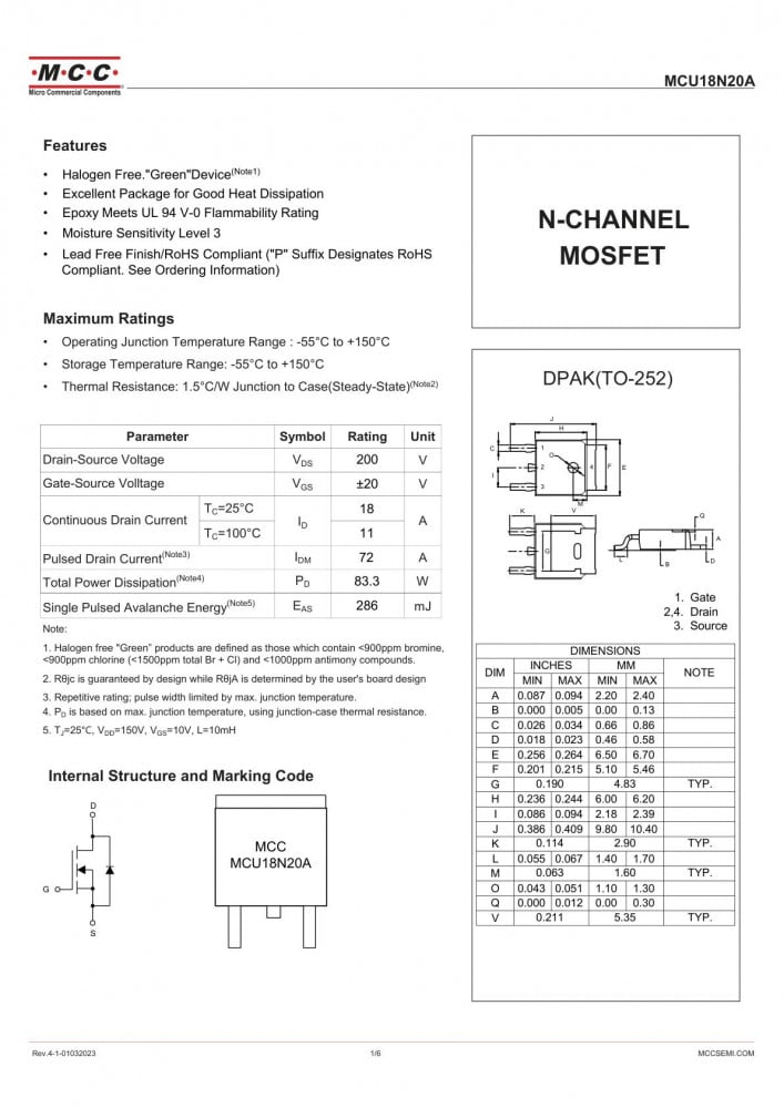 MCU18N20A-TP datasheet page 1