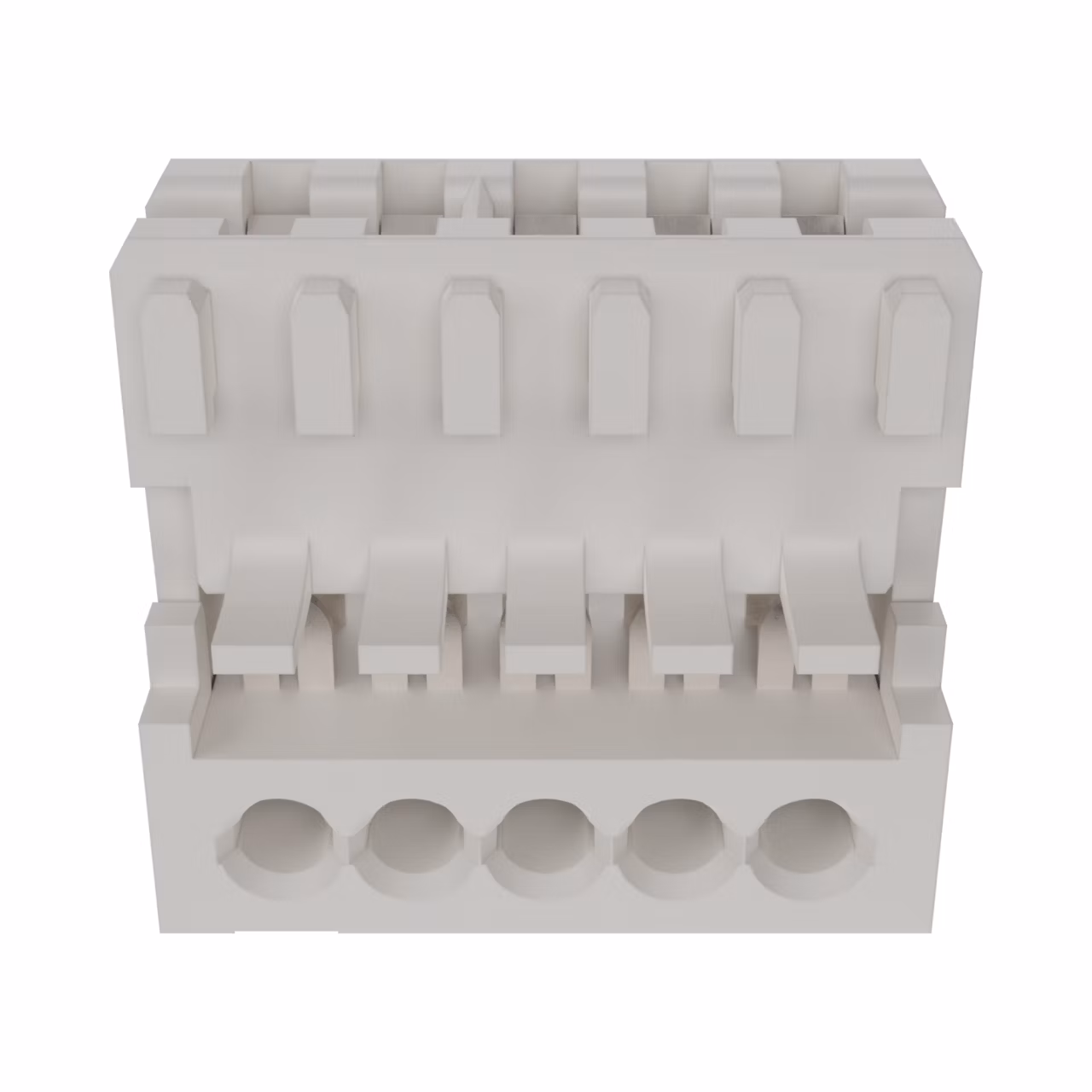Appli-Mate RAST 2.5 Female Connector, 2.50mm Pitch, 5 Circuits, All Position Keys, Open Endwalls, Polarizing Rib Between Circuits 2 & 3 for sale