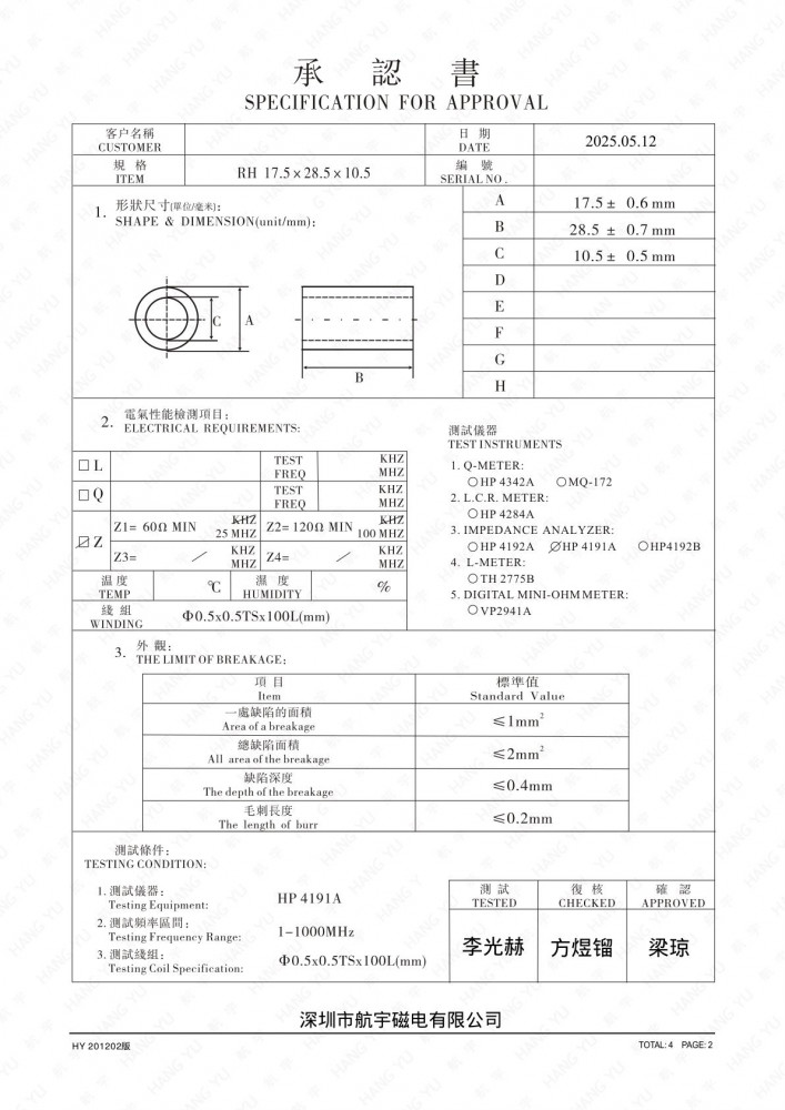RH17.5×28.5×10.5 approval specification page 2
