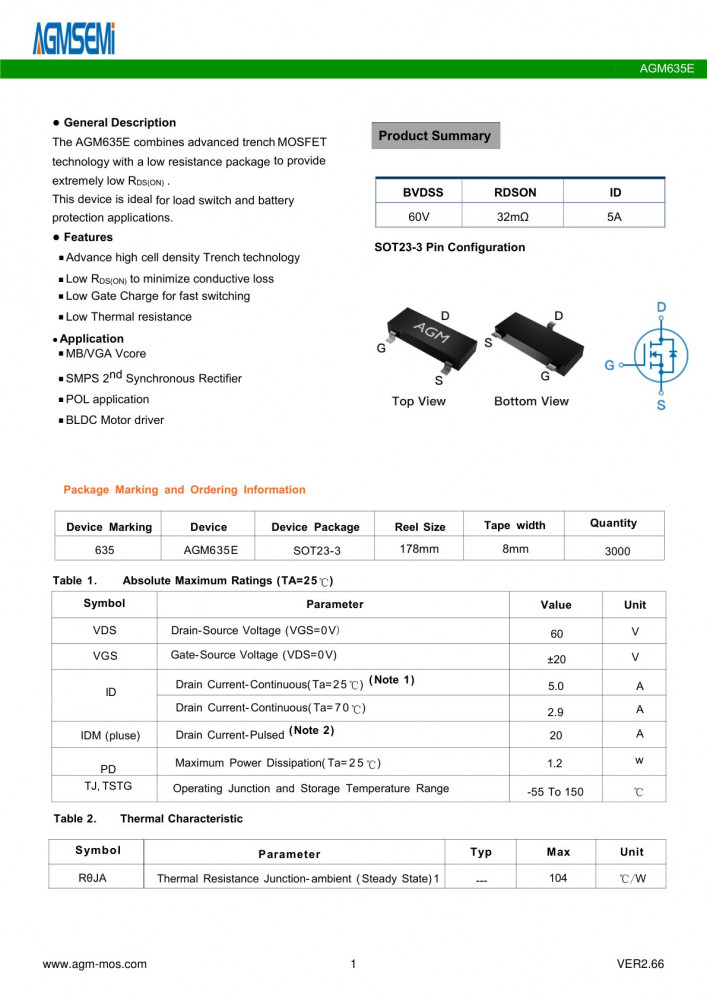 AGM635E datasheet page 1