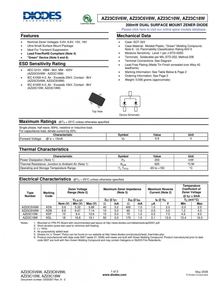 AZ23C5V6W-7-F datasheet page 1