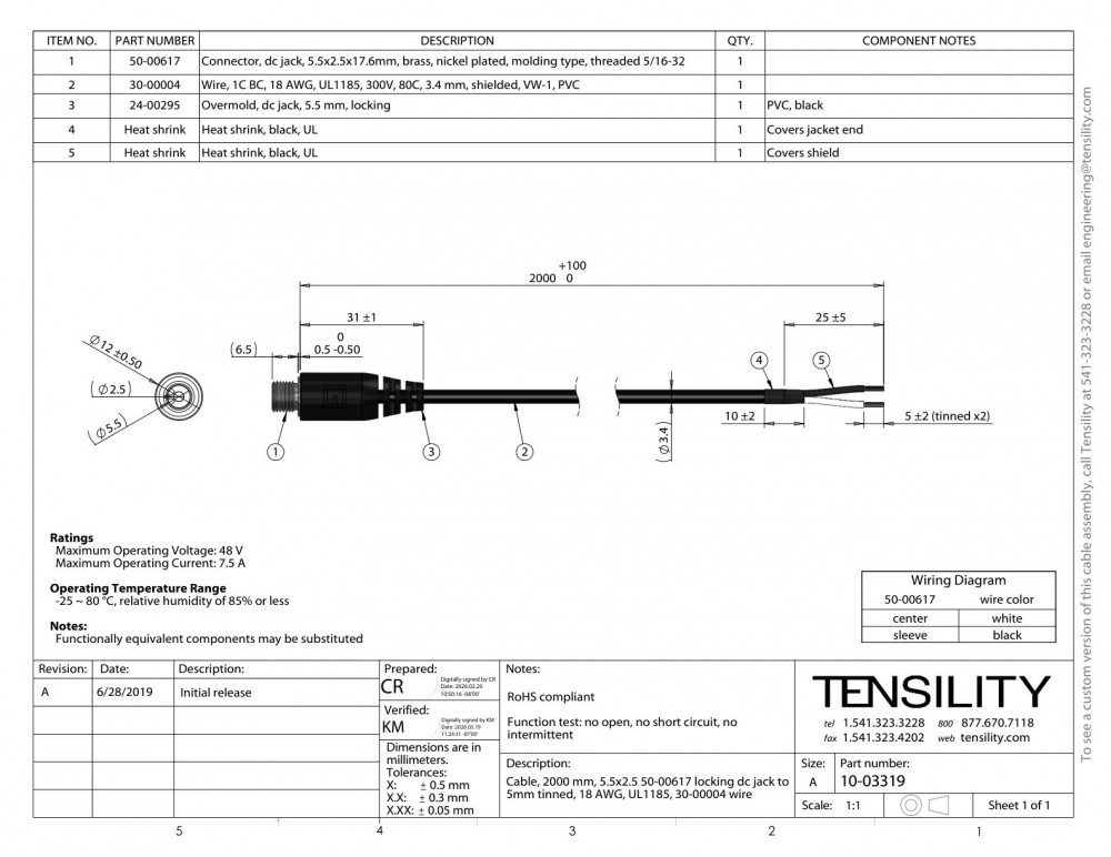 10-03319 cable assembly drawing
