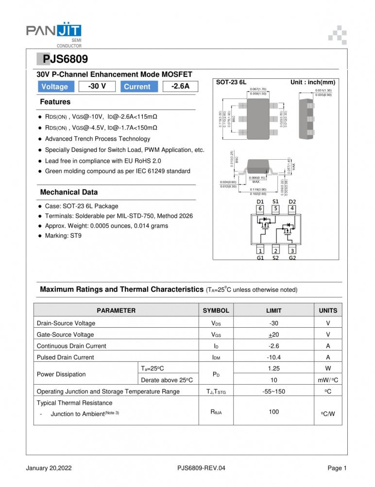 PJS6809 datasheet page 1
