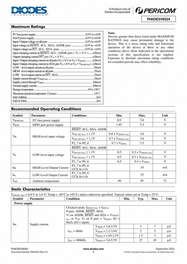 PI4IOE5V6524ZHEX datasheet page 4