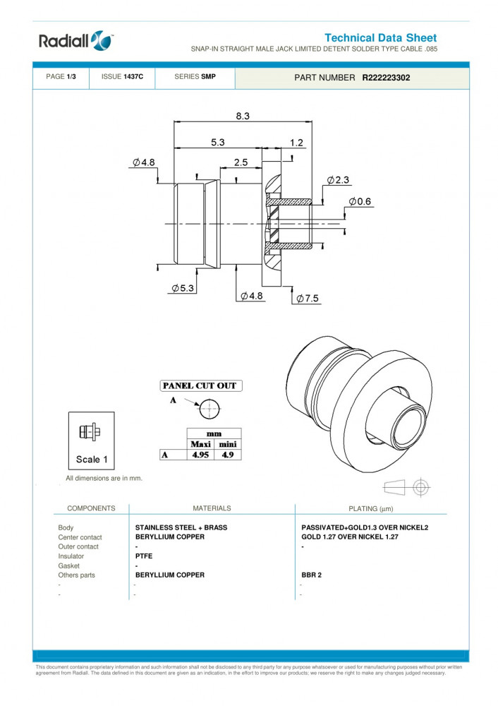 Radiall R222223302 technical document page 1