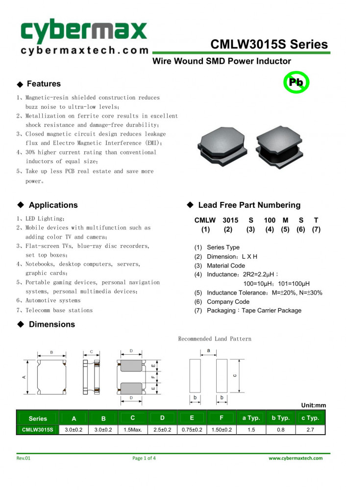 Cybermax CMLW3015 series datasheet page 1