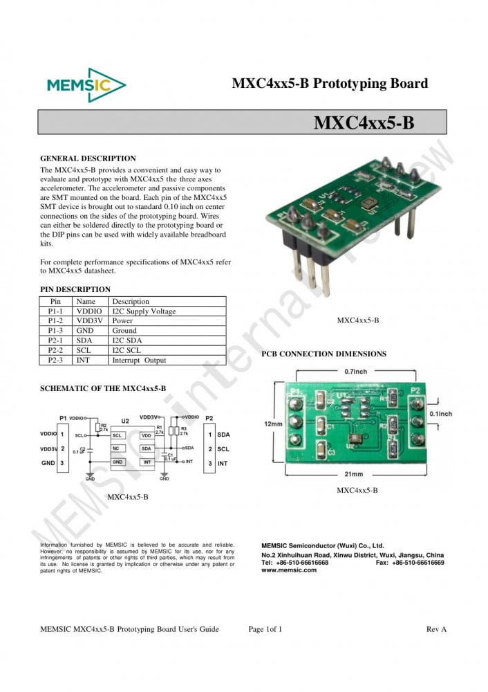 MEMSIC MXC4005XC-B technical document page