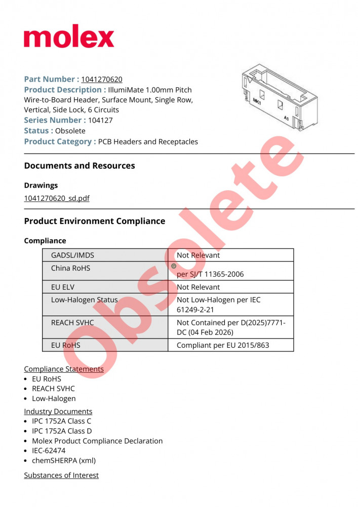 MOLEX 104127-0620 technical drawing image, page 1