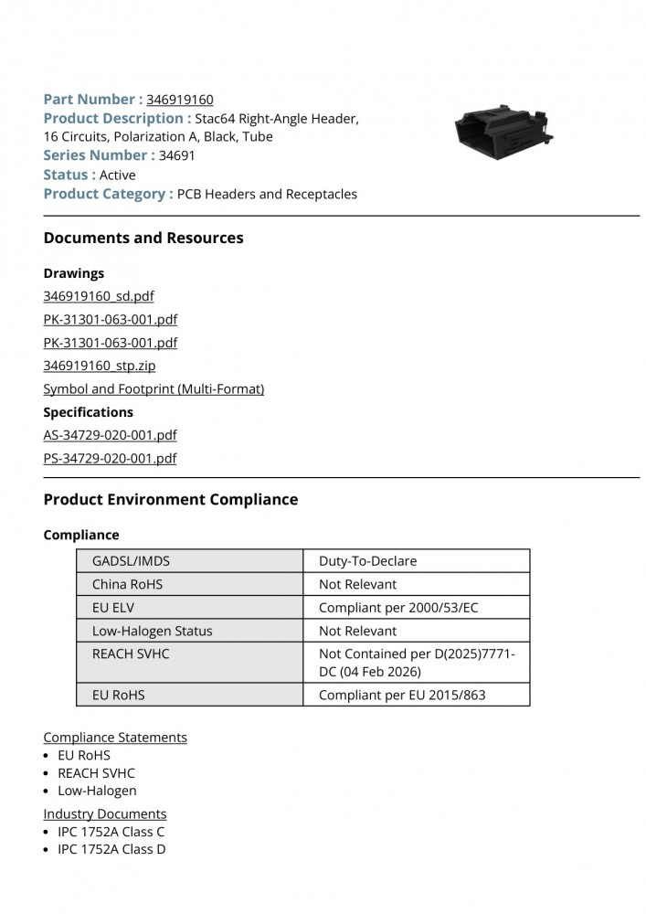 MOLEX 346919160 product document page 1
