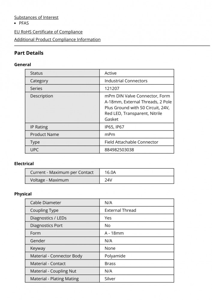 Molex S28 DIN valve connector packaging specification page 2