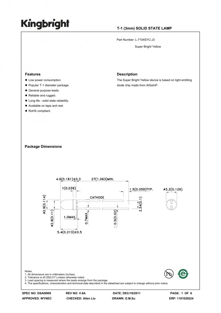 L-7104SYC-J3 datasheet page 1