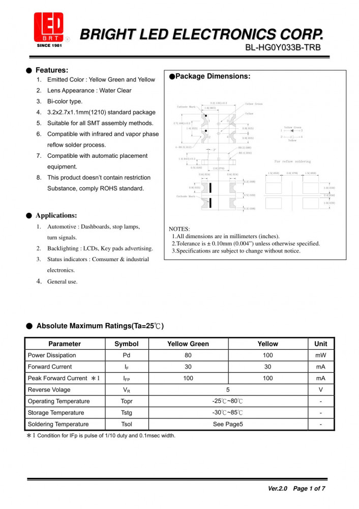 BL-HG0Y033B-TRB datasheet page 1