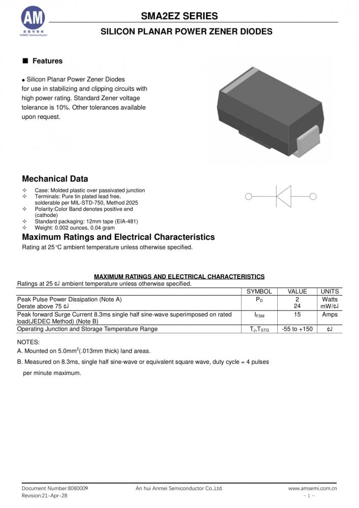 SMA2EZ24 datasheet page 1