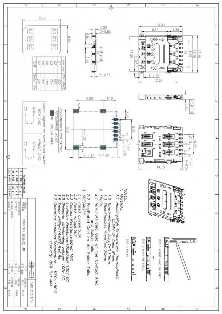 BOOMELE NANO SIM 6PIN technical drawing preview