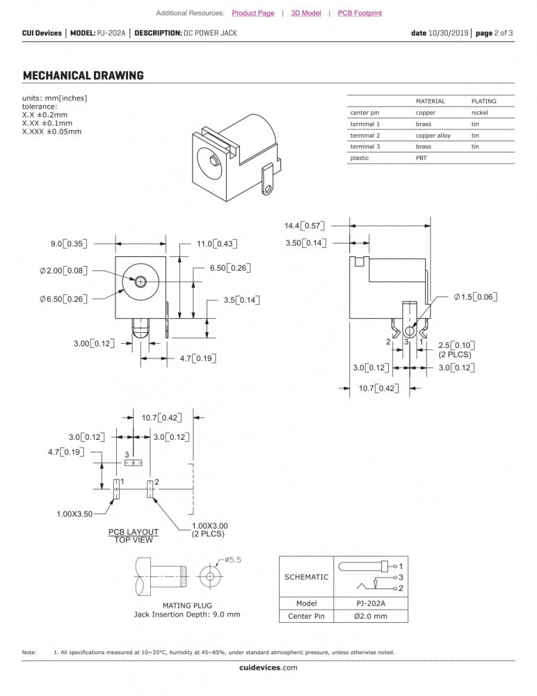 CUI PJ-202A technical document page 2