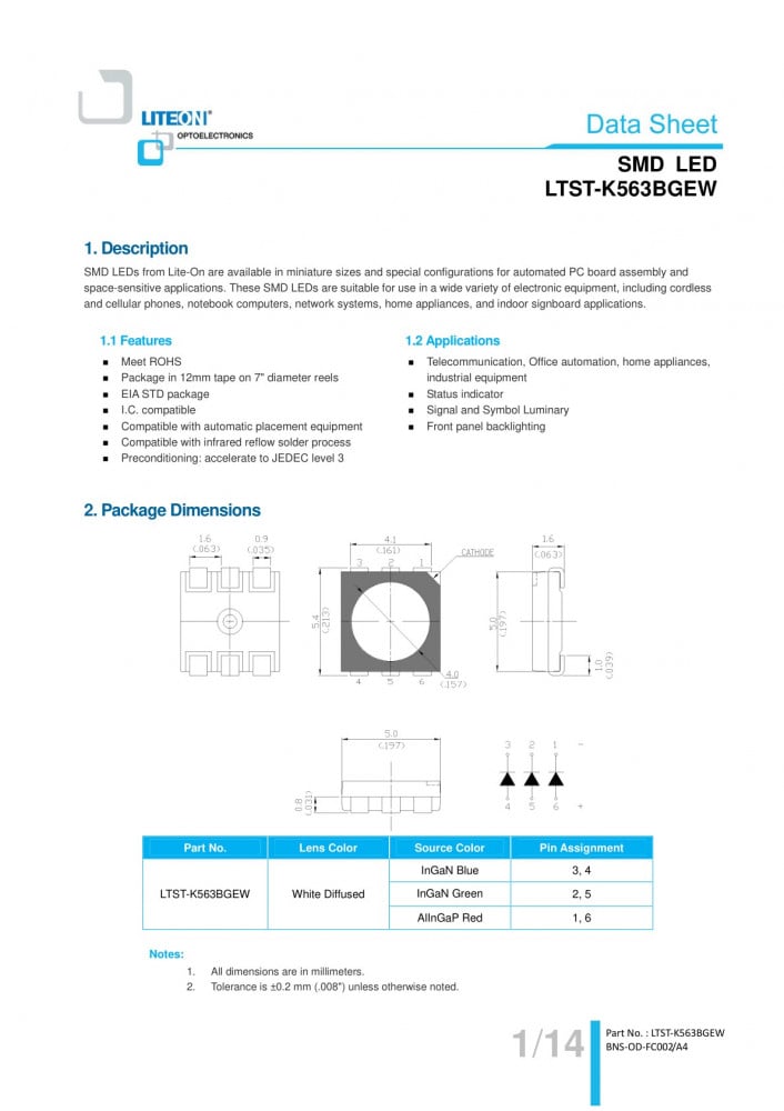 LTST-K563BGEW datasheet page 2