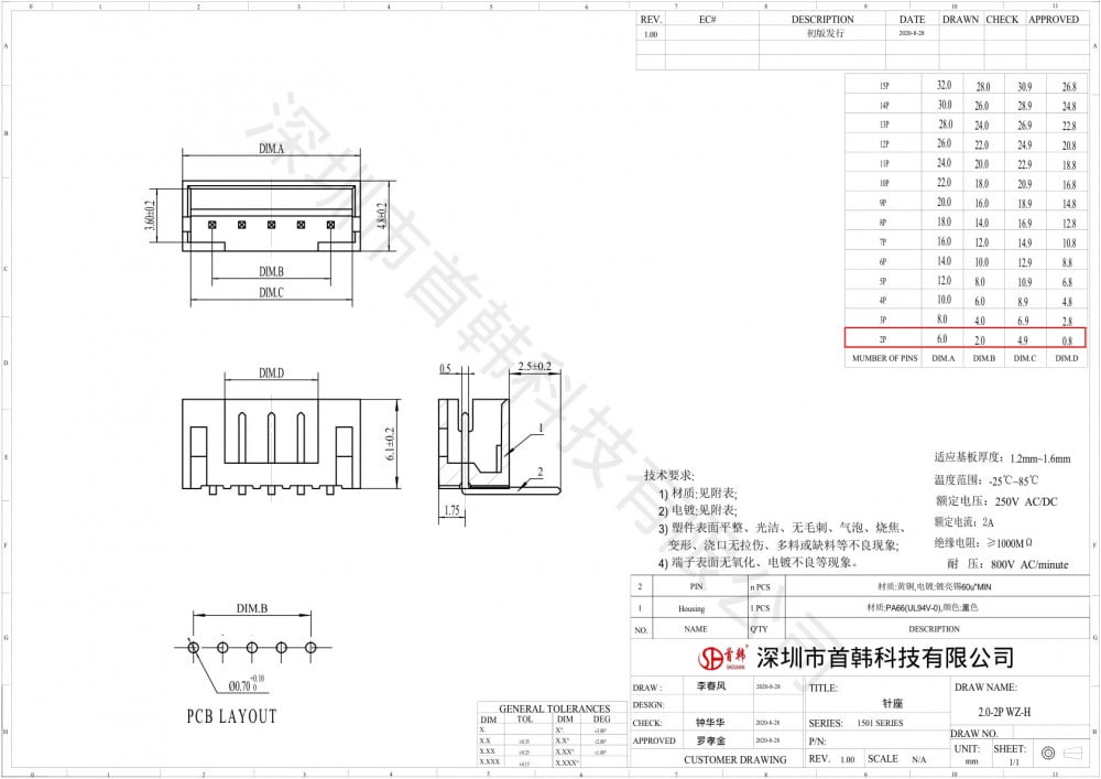 2.0-2P WZ-H technical drawing page 1