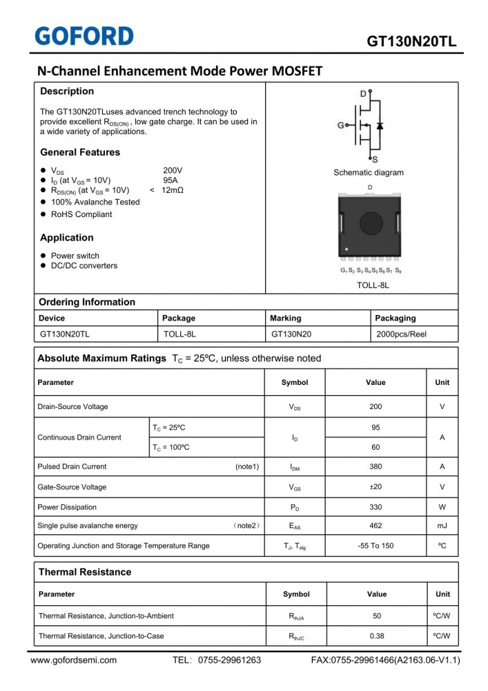 GT130N20TL datasheet page 1