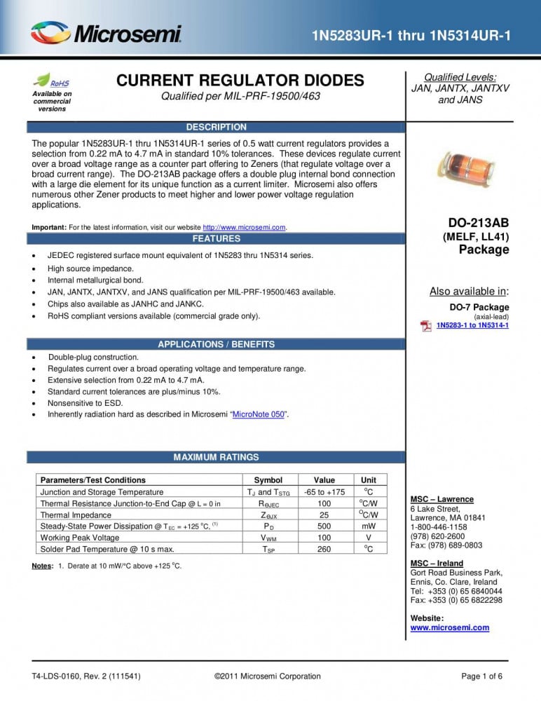 JANTX1N5312UR-1 datasheet page 1