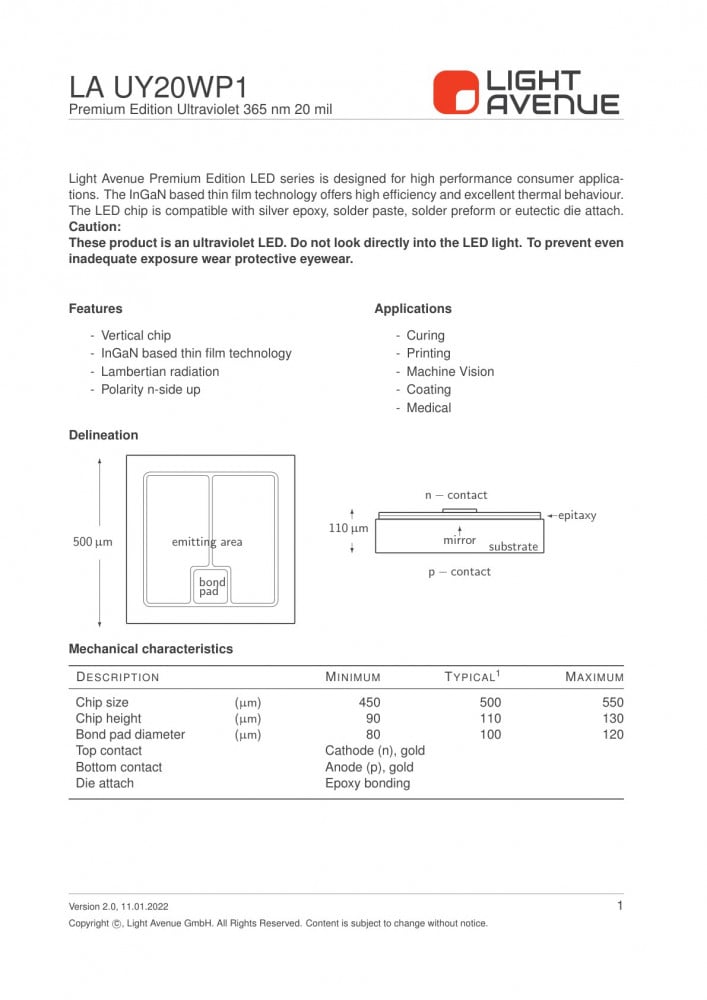 LA UY20WP1 datasheet page 1