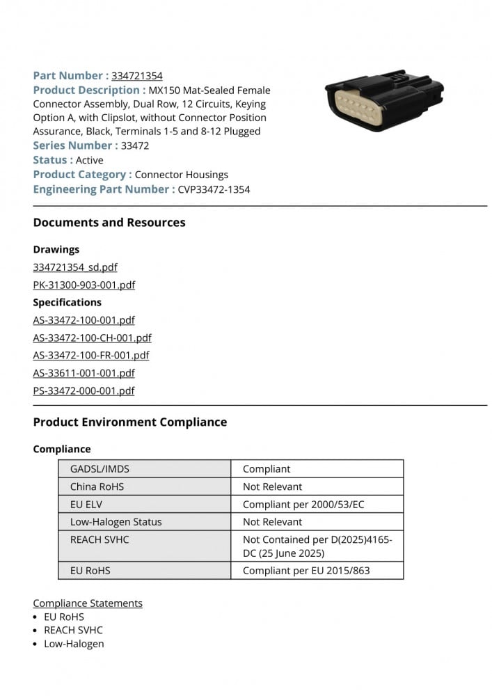 MOLEX 334721354 product document image, page 1