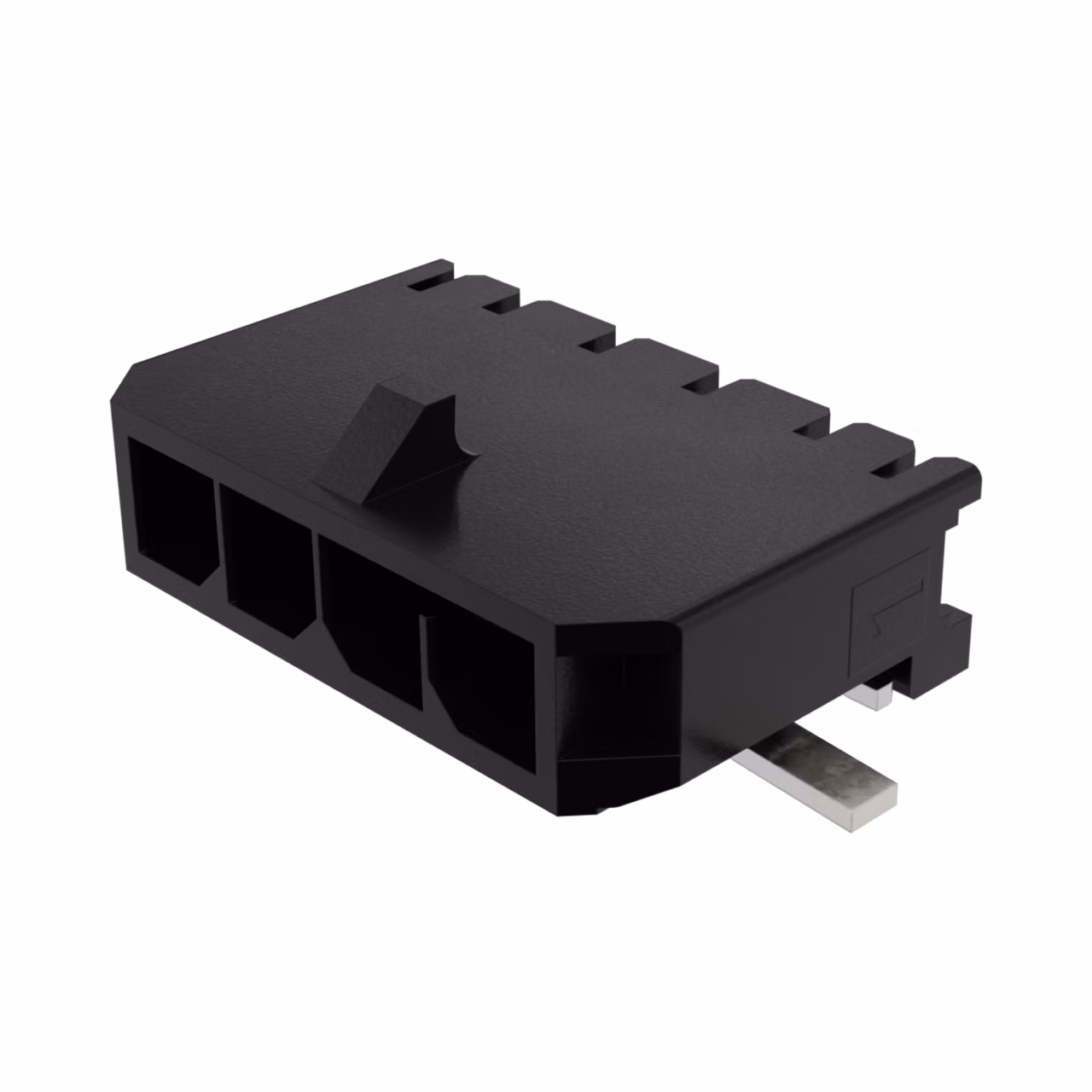 Micro-Fit+ Right-Angle Header, Surface Mount, 3.00mm Pitch, Single Row, 4 Circuits, 0.38µm Gold (Au) Plating, Glow-Wire Capable, Solder Nail, Black, Tape and Reel for sale