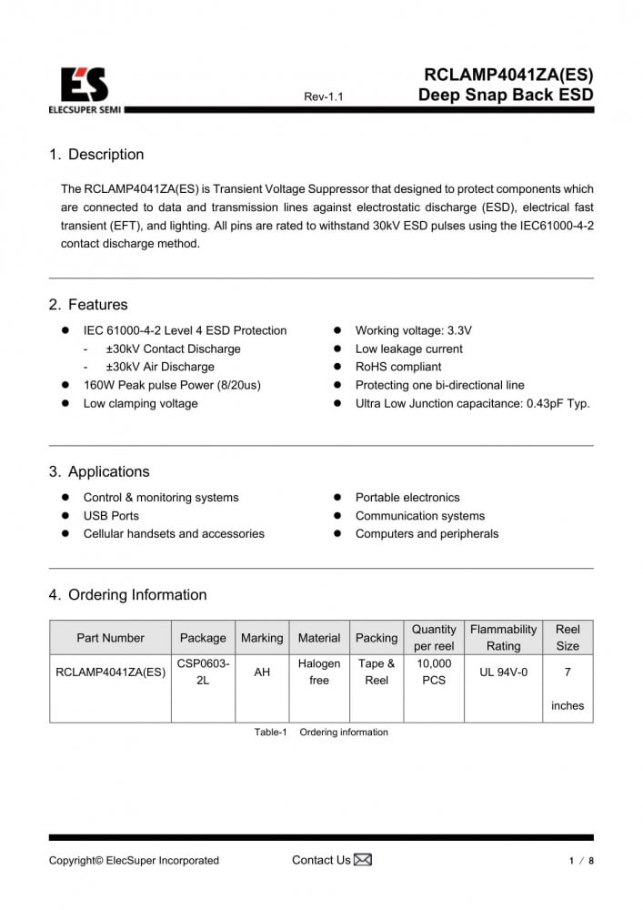 RClamp4041ZA(ES) datasheet page 1
